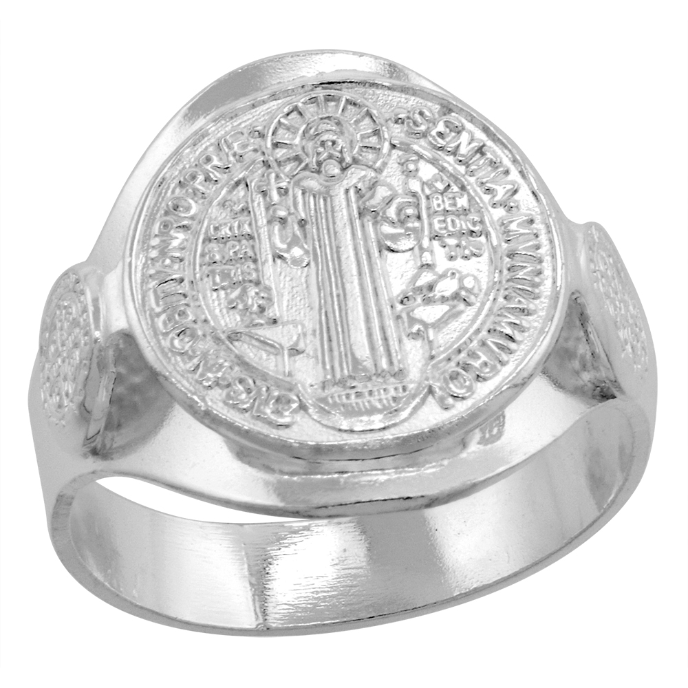 Sabrina Silver 5/8 inch Round Sterling Silver Signet St Benedict Ring ...